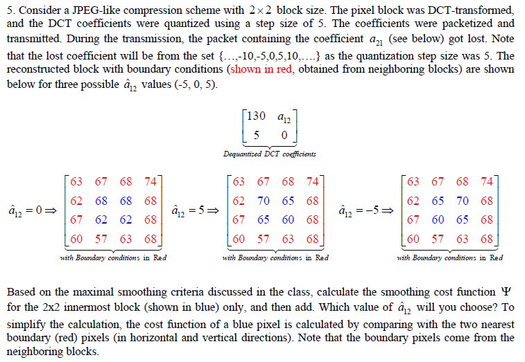 5. Consider a JPEG-like compression scheme with 2x2 | Chegg.com