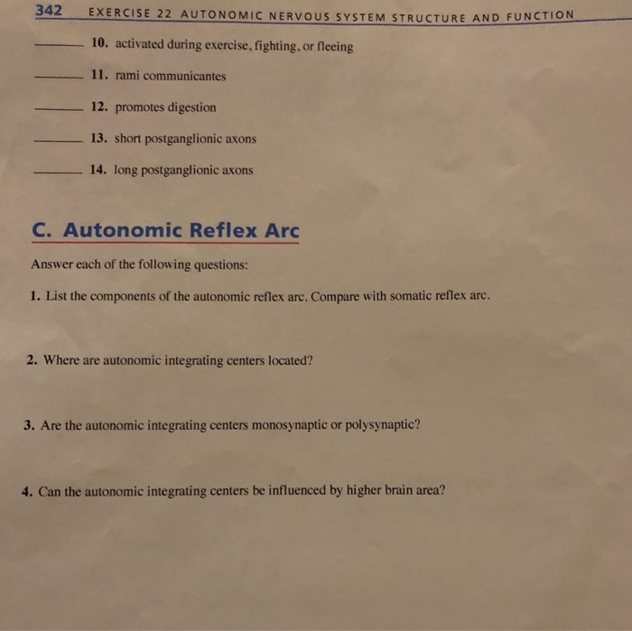 Solved A. Comparison of Somatic and Autonomic Nervous | Chegg.com