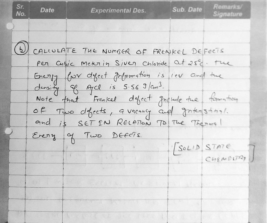 Solved Sr. Date Sub. Date No. Experimental Des. Remarks | Chegg.com