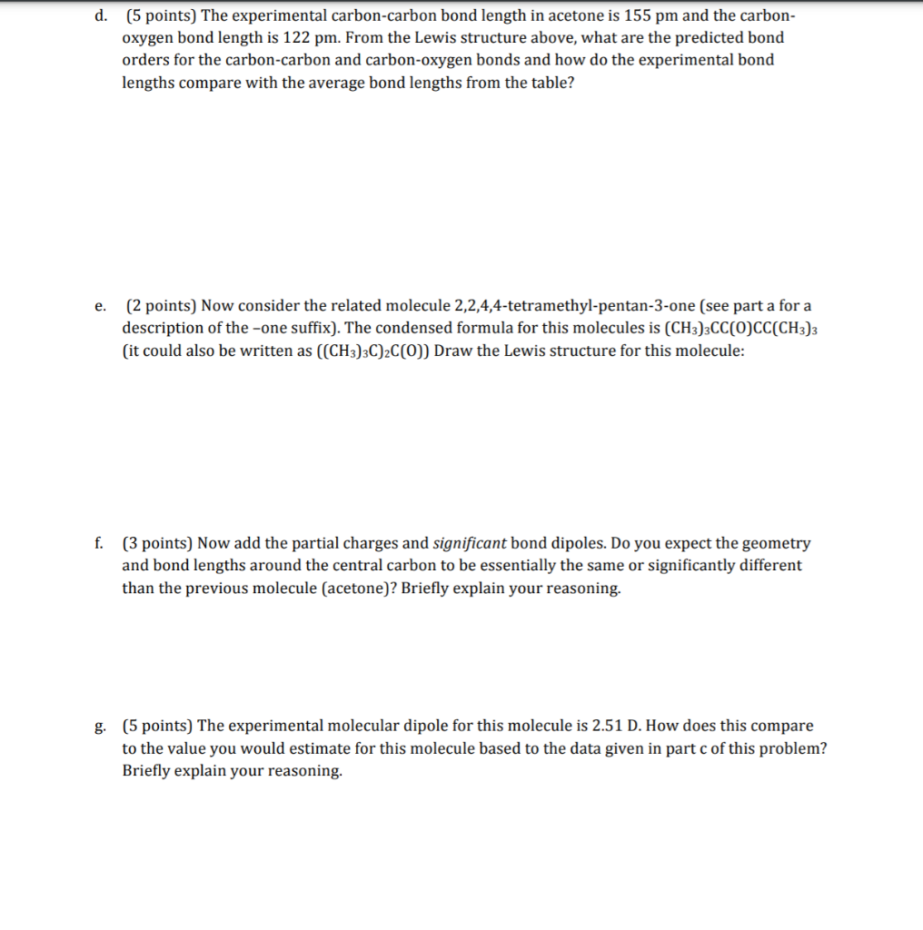 d. (5 points) The experimental carbon-carbon bond | Chegg.com