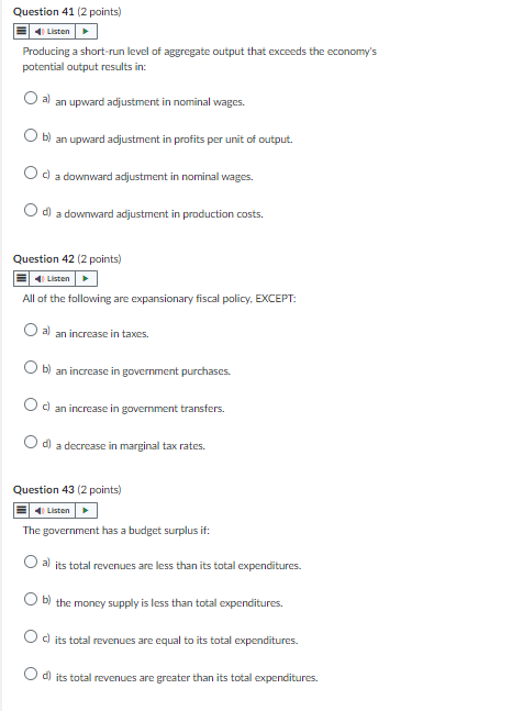 Solved Producing a short-run level of aggregate output that | Chegg.com
