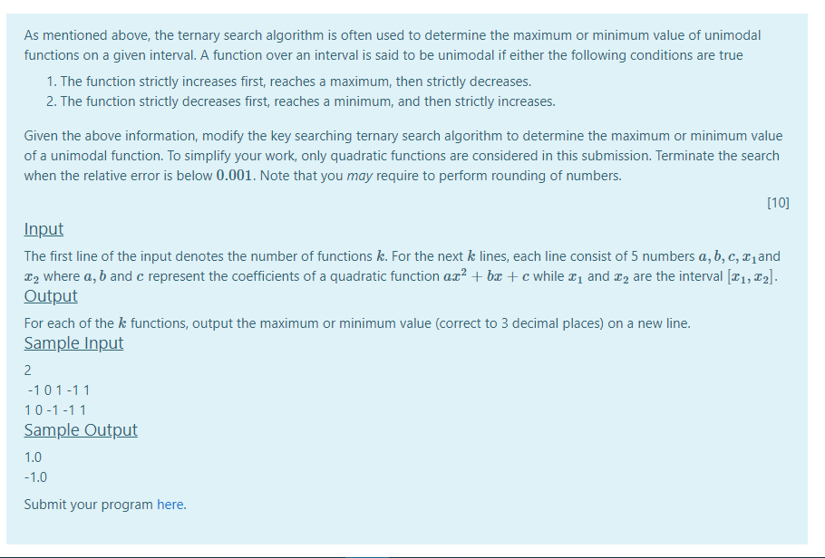 Solved As mentioned above, the ternary search algorithm is | Chegg.com