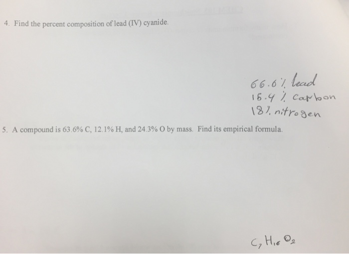 Solved 4. Find the percent composition of lead (IV) cyanide. | Chegg.com