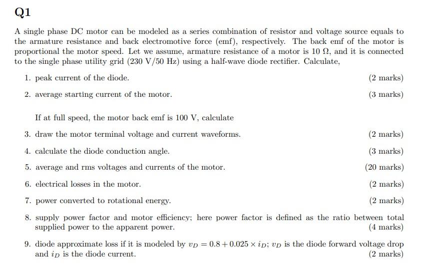 Solved Q1 A single phase DC motor can be modeled as a series | Chegg.com