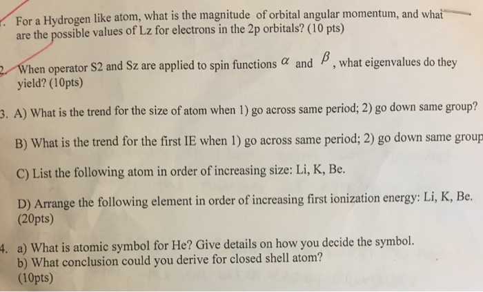 Solved For a Hydrogen like atom, what is the magnitude of | Chegg.com
