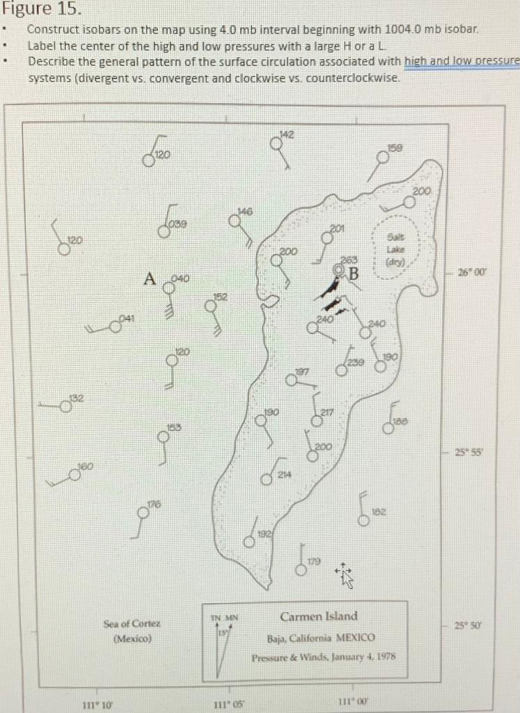 Solved Figure 15. - Construct isobars on the map using 4.0mb | Chegg.com