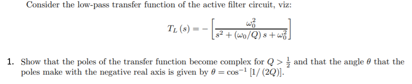 Solved Consider the low-pass transfer function of the active | Chegg.com