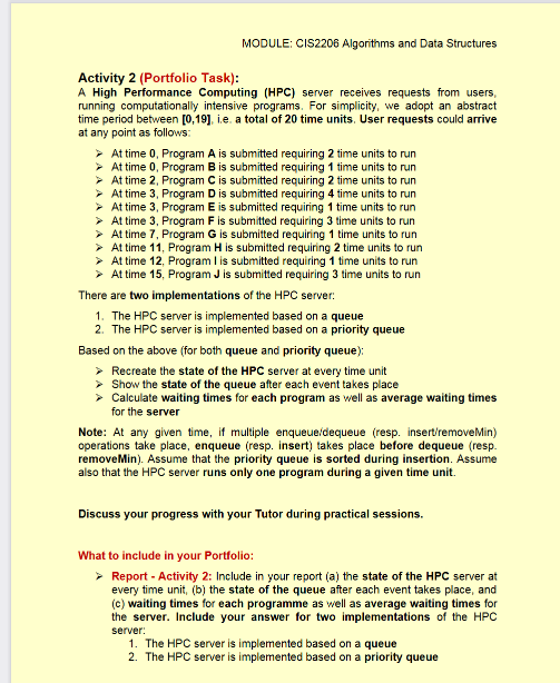 Solved MODULE: CIS2206 Algorithms and Data Structures | Chegg.com