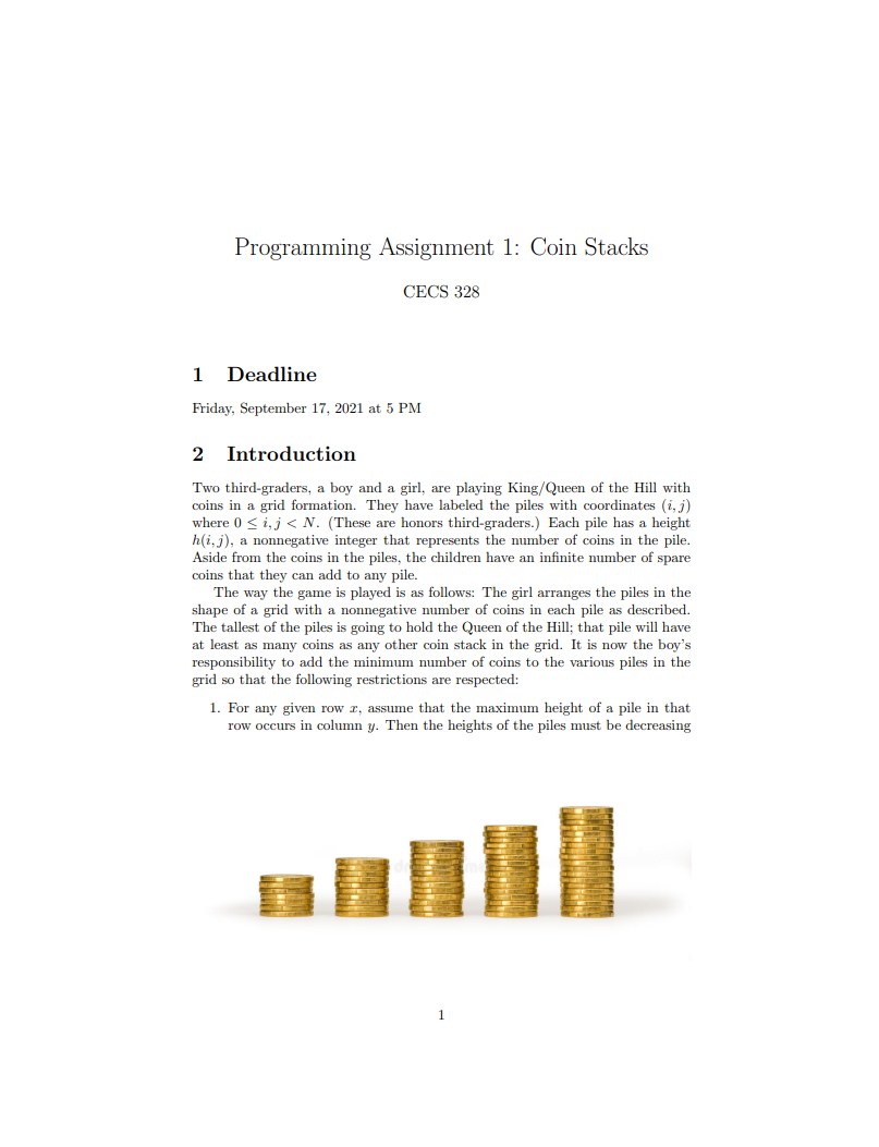 Solved Programming Assignment 1: Coin Stacks CECS 328 1 | Chegg.com