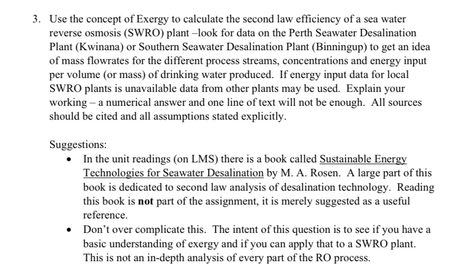 Solved 3. Use the concept of Exergy to calculate the second | Chegg.com
