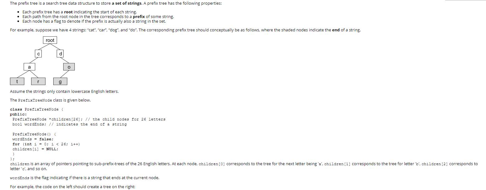Solved The prefix tree is a search tree data structure to | Chegg.com