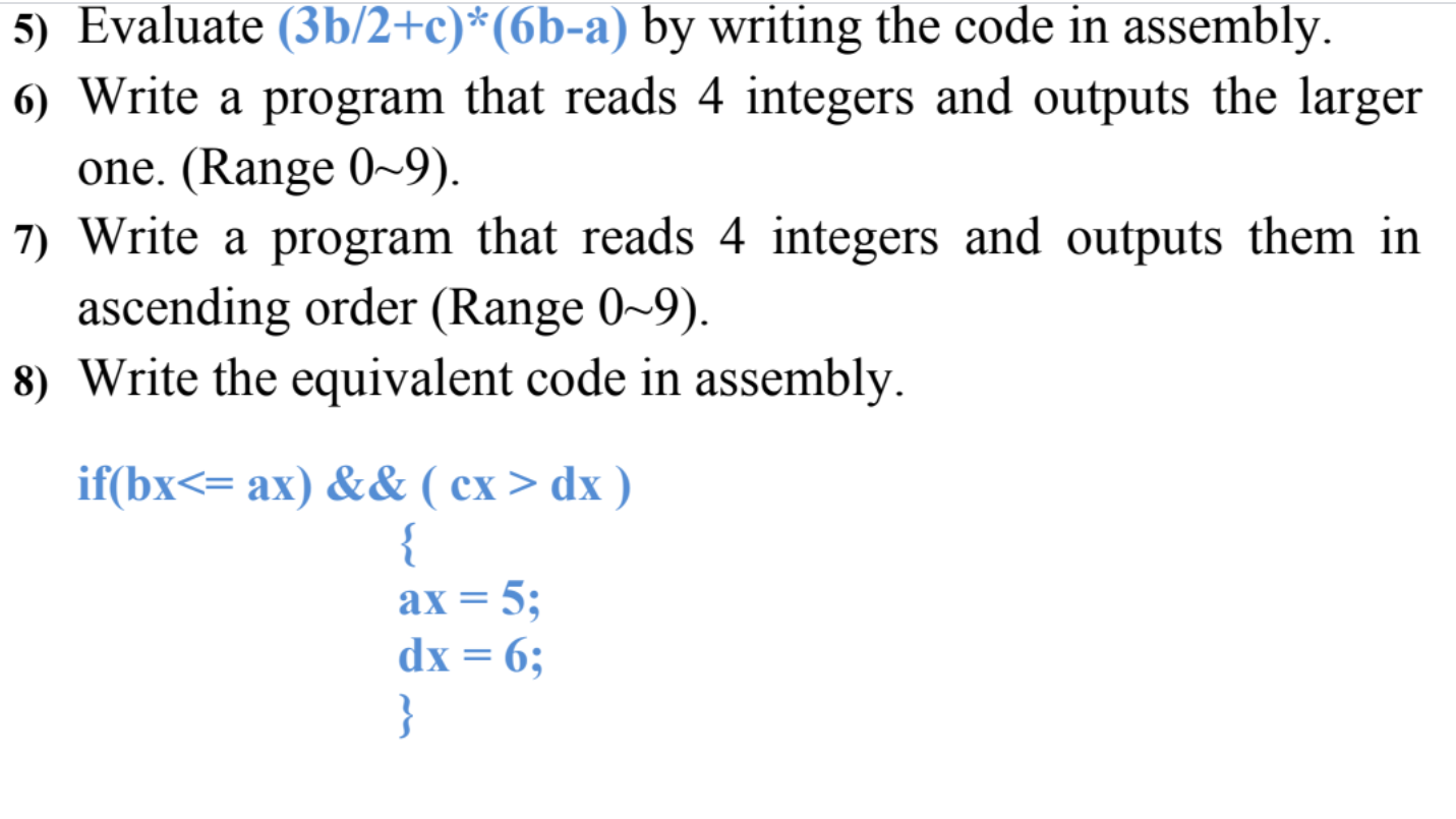 Solve these codes in assembly language. Please only | Chegg.com
