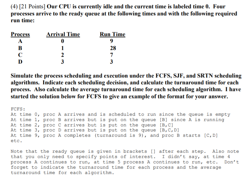 Solved (4) [21 Points] Our CPU is currently idle and the | Chegg.com