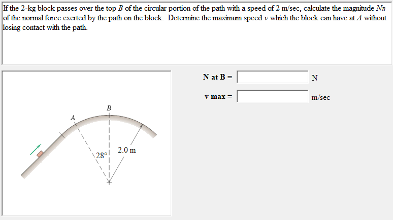 Solved If the 2-kg ﻿block passes over the top B ﻿of the | Chegg.com