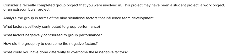 Solved Consider a recently completed group project that you | Chegg.com