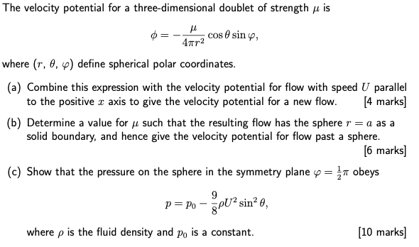 Solved The velocity potential for a three-dimensional | Chegg.com