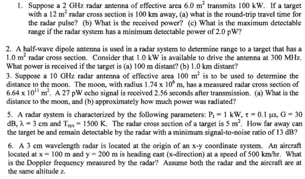 Solved 1. Suppose a 2 GHz radar antenna of effective area | Chegg.com