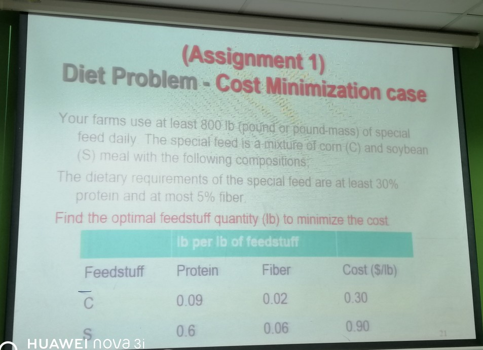 Solved (Assignment 1) Diet Problem - Cost Minimization case | Chegg.com