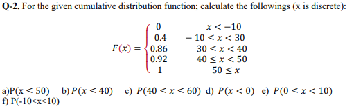 Solved Q-2. For the given cumulative distribution function; | Chegg.com