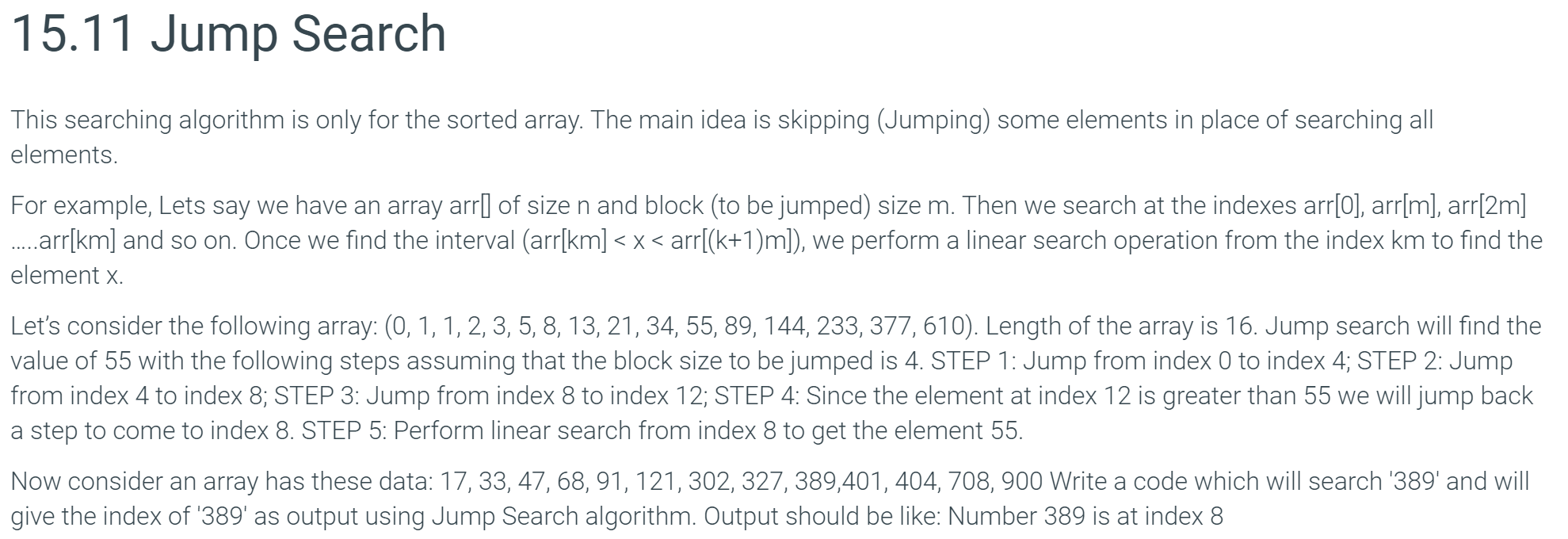 Solved 1511 Jump Search Searching Algorithm Sorted Array Main Idea 3219