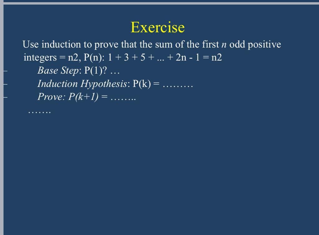 Solved Exercise Use induction to prove that the sum of the | Chegg.com