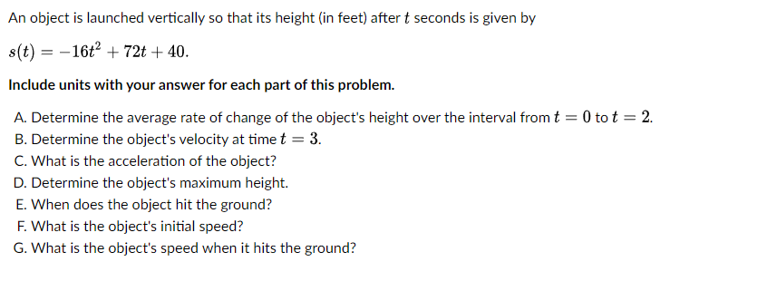Solved An object is launched vertically so that its height | Chegg.com