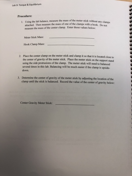 Solved Lab 9: Torque & Equilibrium Lab 9: Torque & | Chegg.com