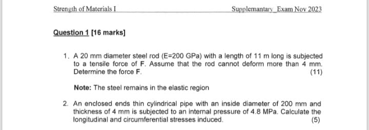 Solved Question 1 [16 ﻿marks] 1. A 20 mm ﻿diameter steel rod | Chegg.com