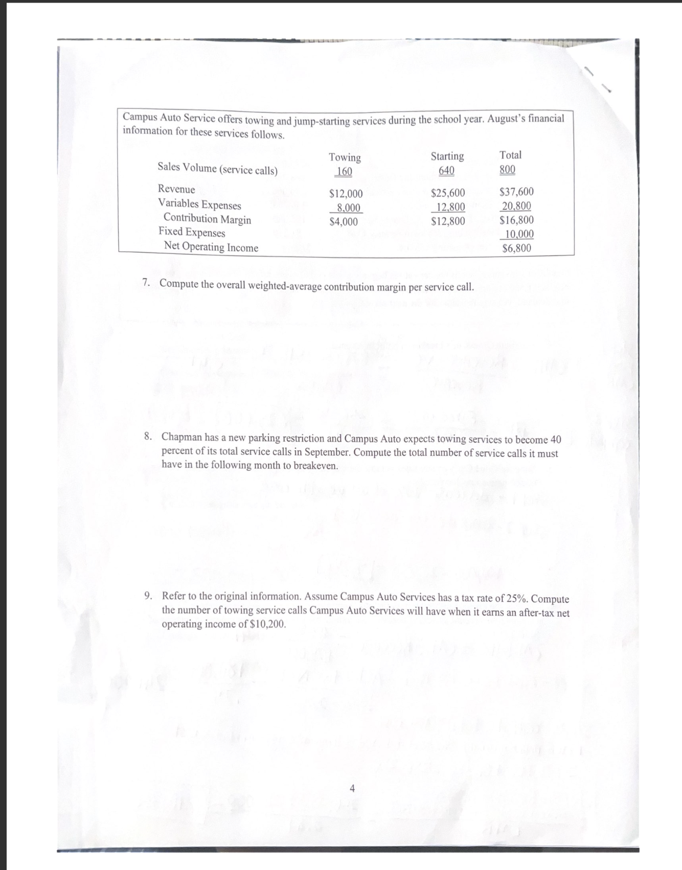 Solved Campus Auto Service offers towing and jump-starting | Chegg.com