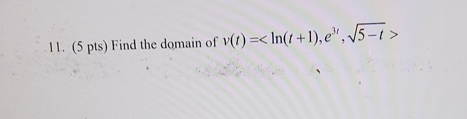 Solved 11. (5 pts) Find the domain of v(t)= | Chegg.com