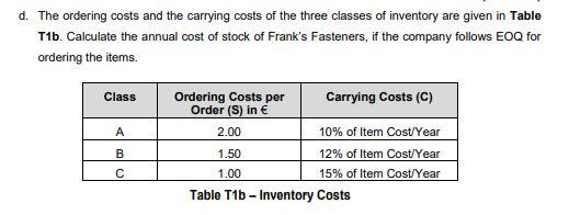 Solved d. The ordering costs and the carrying costs of the | Chegg.com