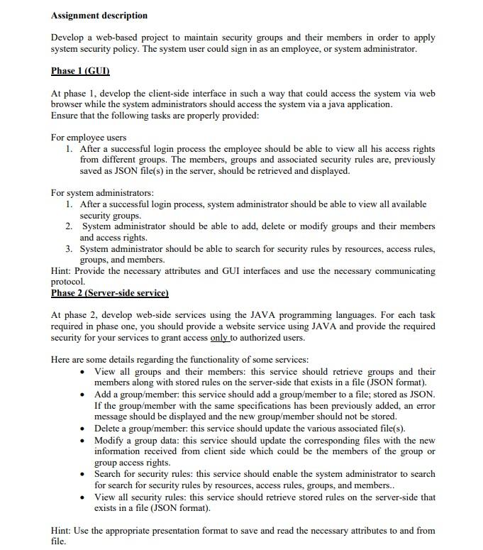Assignment description Develop a web-based project to | Chegg.com