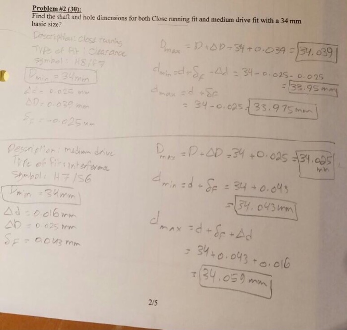 Solved Problem #2130); Find the shaft and hole dimensions | Chegg.com