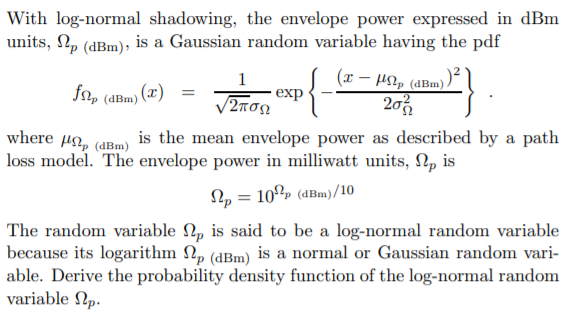 Solved (1 - HS, (dBm) With log-normal shadowing, the | Chegg.com