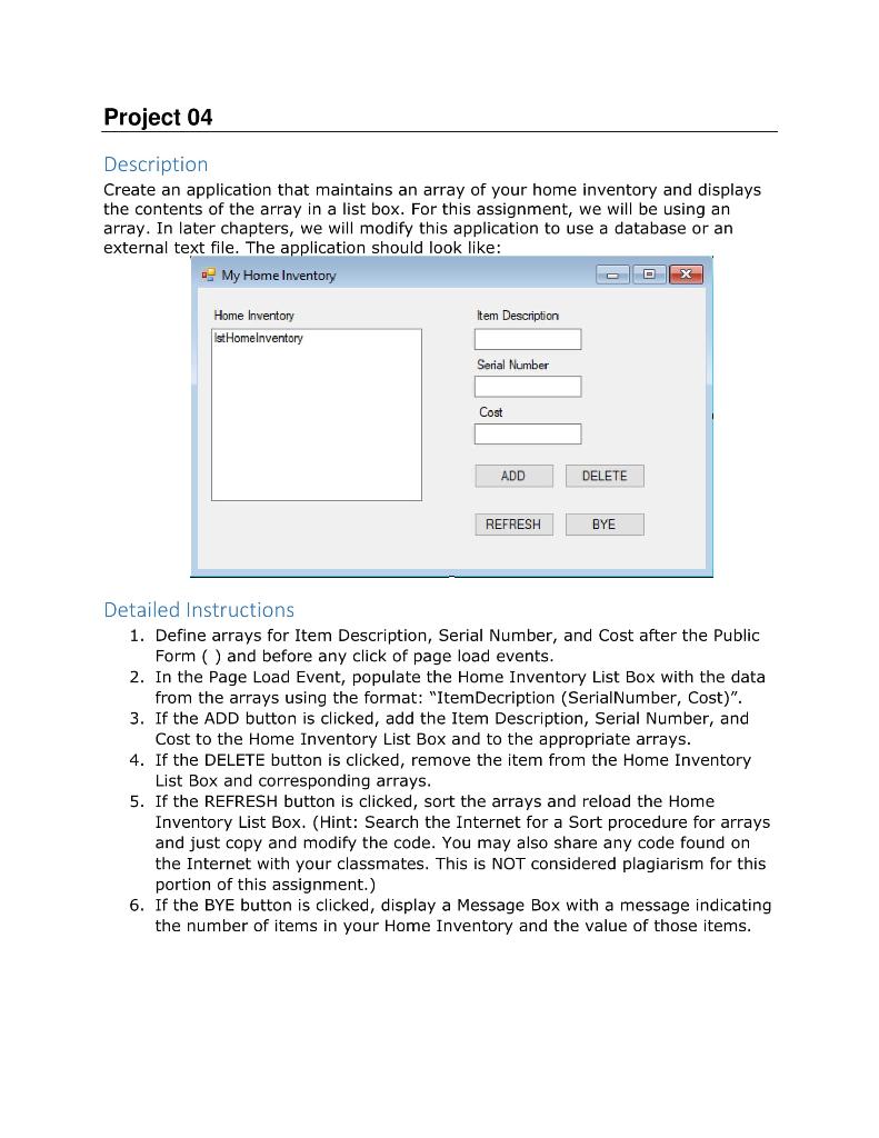 Project 04 Description Create an application that | Chegg.com