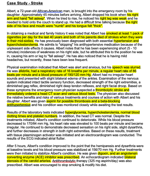 Solved Case Study - Stroke Albert, a 72-year-old | Chegg.com