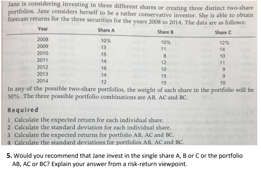 Solved Jane is considering investing in three different | Chegg.com