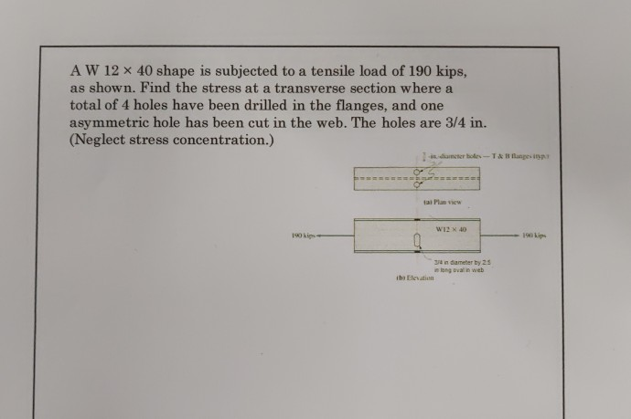 Solved A W 12 x 40 shape is subjected to a tensile load of | Chegg.com