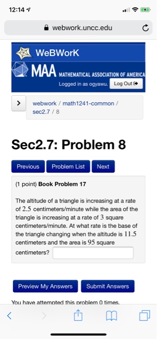 Solved 12:14 a webwork.uncc.edu WeBWorK MAA MATHEMATICAL | Chegg.com