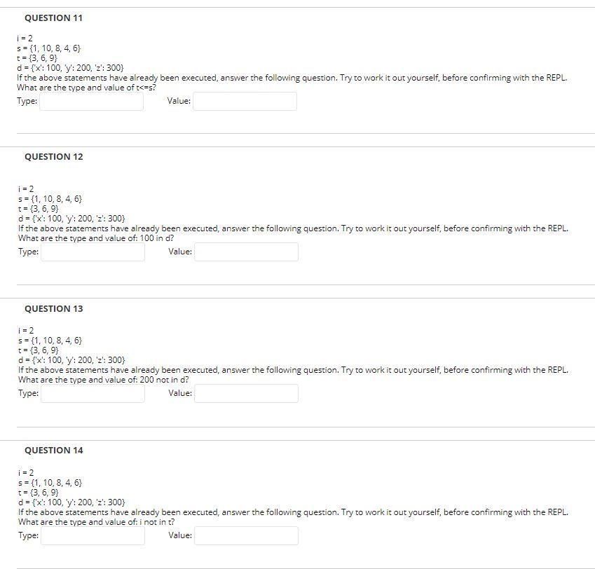 Solved QUESTION 11 i = 2 s={1, 10, 8, 4, 6) t = {(3, 6, 9) d | Chegg.com