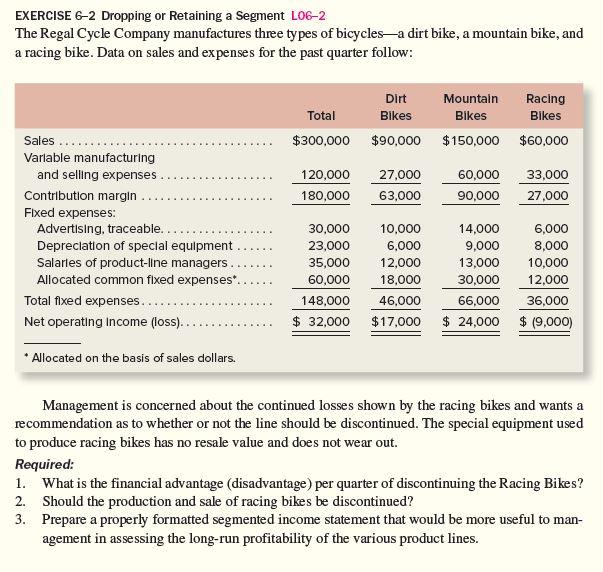 Solved EXERCISE 6-2 Dropping or Retaining a Segment LO6-2 | Chegg.com