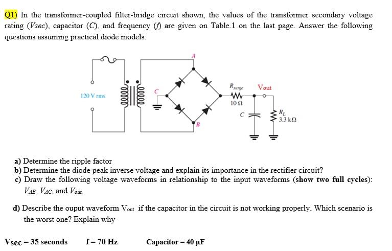 Solved Q1) In the transformer-coupled filter-bridge circuit | Chegg.com