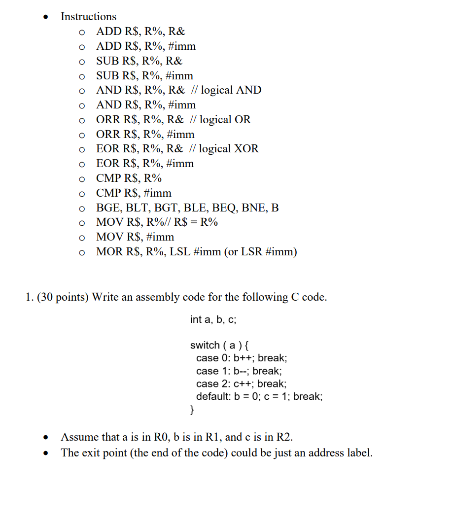 Solved - Instructions ADD R\$, R\%, R\& ADD R\$, R\%, \#imm | Chegg.com