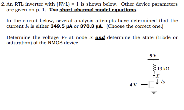 Solved 2. An RTL inverter with (W/L) = 1 is shown below. | Chegg.com