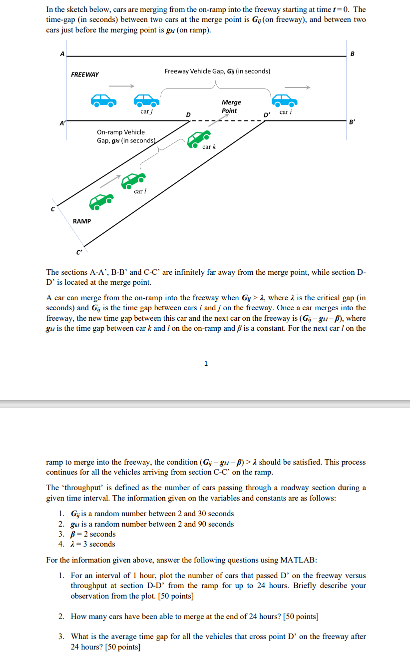 In the sketch below, cars are merging from the | Chegg.com