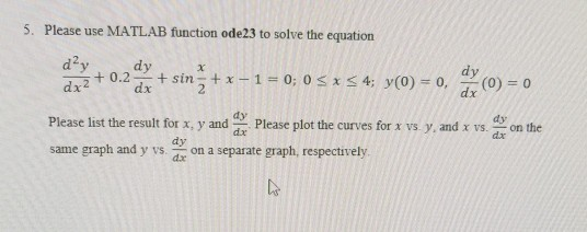 5. Please use MATLAB function ode23 to solve the | Chegg.com