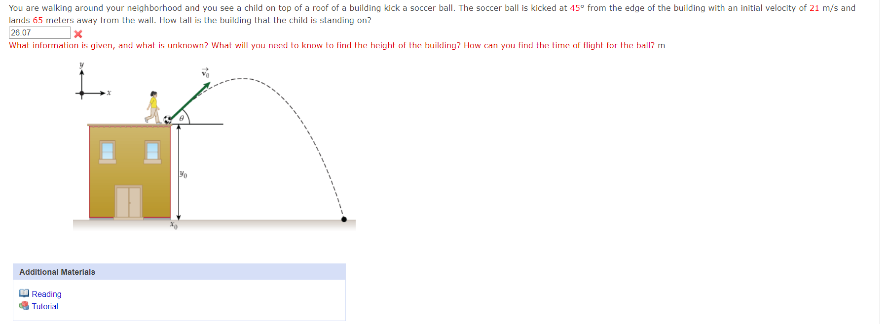 Solved lands 65 meters away from the wall. How tall is the | Chegg.com