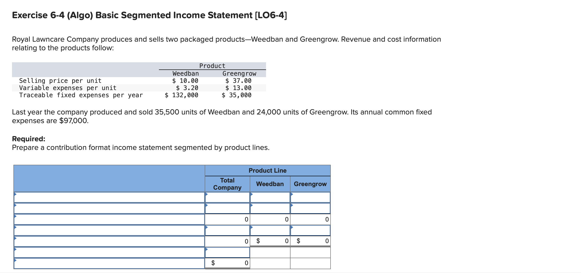 Solved Exercise 6-4 (Algo) Basic Segmented Income Statement | Chegg.com