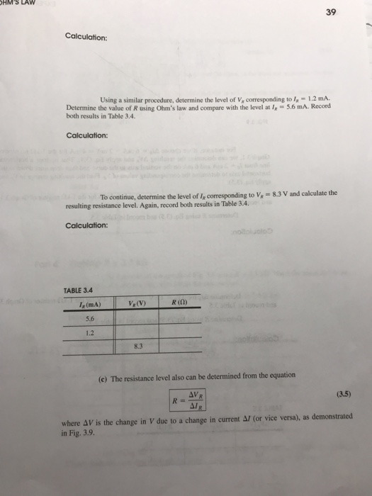 Solved OHM'S LAW 37 In Table 3.3, record the measured valuc | Chegg.com