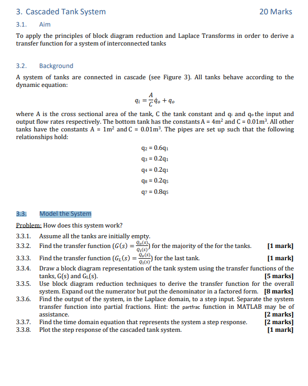 Solved 3. Cascaded Tank System 20 Marks Aim To apply the | Chegg.com